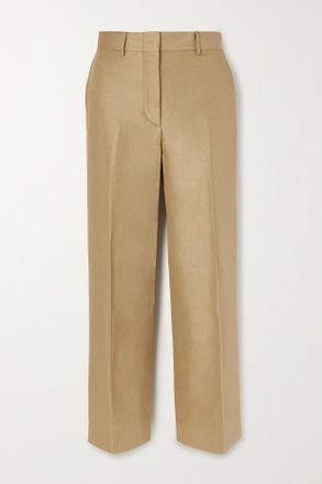 Brioni Pantalon Droit En Serge De Coton, De Lin Et De Soie M&eacute;lang&eacute;s - Marron