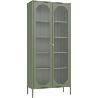 Happy Garden Armoire en m&eacute;tal vert kaki et verre 180cm YASMINE
