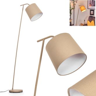 HOFSTEIN Stehleuchte Palmeiros, Stehlampe aus Metall/Stoff in Beige/Weiß, Leuchte im Boho-Design mit rundem Schirm (Ø 25 cm) u. Fußschalter, Höhe 160 cm, 1 x E
