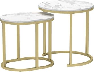 HOMCOM Homcom - Lot de 2 tables basses gigognes - tables dappoint encastrables style contemporain - pi&egrave;tement acier plateau mdf aspect marbre blanc