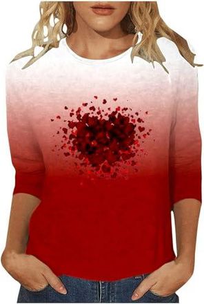 Generic T-shirt d&eacute;contract&eacute; &agrave; col rond et manches quart de coeur pour femme Cadeau de Saint-Valentin 2026, Rouge, XXL