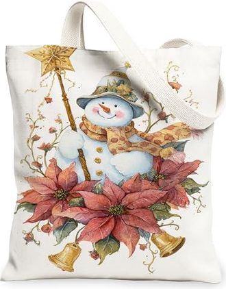 Generic Sac fourre-tout en toile motif bonhomme de neige, sacs de courses r&eacute;utilisables, style vintage charmant, l&eacute;ger, lavable, bandouli&egrave;re pour voyage, piqu
