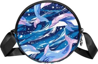 Generic Sac &agrave; bandouli&egrave;re rond pour femme, petit sac &agrave; bandouli&egrave;re motif dauphins avec fermeture &eacute;clair, bretelles r&eacute;glables, sac &agrave; main rond d&eacute;contract&eacute; pour