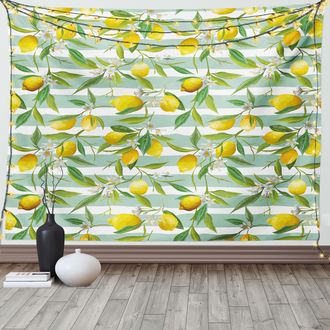 Abakuhaus Natur Wandteppich und Tagesdecke, Blooming Lemon Tree, aus Weiches Mikrofaser Stoff Wand Dekoration Für Schlafzimmer, 230 x 140 cm, Farn-Grün Seafoam