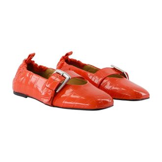 Ganni Womens Butterfly Ballerina Orange Calfskin