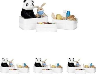 Relaxdays Aufbewahrungskorb 3er Set, Stoffbezug, Bambus, rechteckig, Bad, Accessoires, Spielzeug, Allzweckkorb, wei&szlig;, 20 x 30 x 13 cm (Packung mit 4)