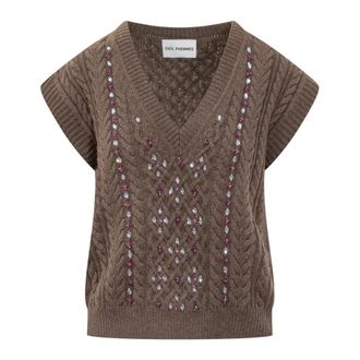 Des_Phemmes Cable-Knit V-Ausschnitt Weste mit Juwelen - - Knitwear - Damen - Braun - S
