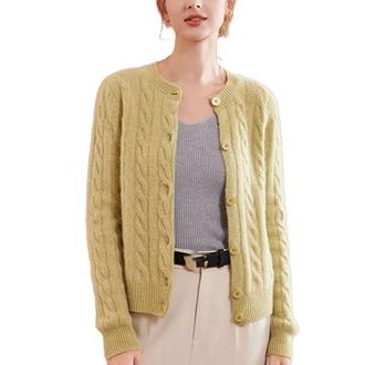 Generic Cardigan ouvert en cachemire &agrave; col rond pour femme - V&ecirc;tement dext&eacute;rieur &eacute;pais - Manteaux de mode cor&eacute;enne, vert clair, Taille XS