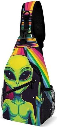 Generic Sacoche Homme Bandouliere Art extraterrestre Rainbow OVNI R&eacute;glable Sac De Poitrine Mode Sac DEpaule pour Cyclisme Homme Femme