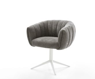 DELIFE Drehstuhl Jada-Flex Boucl&eacute; Soft Schlamm Fu&szlig;kreuz Wei&szlig; 360&deg; drehbar Wippfunktion Taschenfederkern, Esszimmerst&uuml;hle