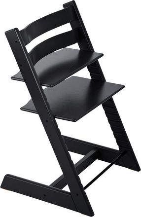 Stokke Hochstuhl Tripp Trapp, Schwarz, Holz, Buche, massiv, Hartholz, 46x79x49 cm, Fu&szlig;st&uuml;tze verstellbar, Sitzfl&auml;che speichel- und schwei&szlig;echte Lackierung, h