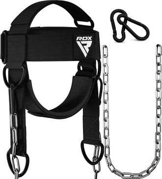 RDX Sports Kopftrainer Männer Nackentrainer Hals mit Lang Stahl Kette Karabinerhaken verstellbar Neoprene gepolstert Head Harness Neck Training Gewichtheben Kraf