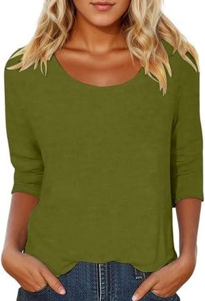 Generic T-shirt pour filles T-shirt pour femmes avec col rond manches trois-quarts pour un confort d&eacute;contract&eacute; T-shirts pour femmes T-shirts personnalis&eacute;s sim