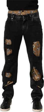 Dolce & Gabbana Homme, Jeans, Noir, Taille: M Logo Distressed Jeans droits