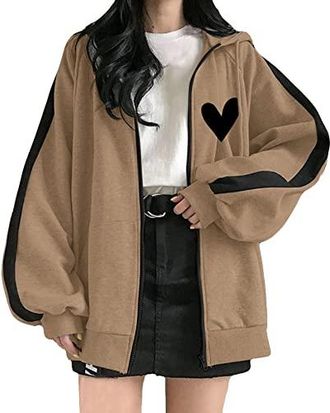 Generic 2026 Vestes &agrave; capuche pour femmes avec fermeture &eacute;clair et fermeture &eacute;clair, veste ample streetwear grande taille, kaki, XL