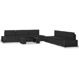 vidaXL 7-tlg. Garten-Lounge-Set Poly Rattan Schwarz Vidaxl