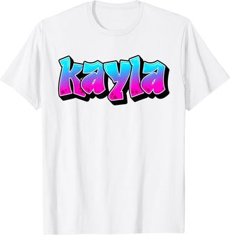 BDAZ Kayla Graffiti Personalisierter Name Blau Rosa Frauen M&auml;dchen T-Shirt