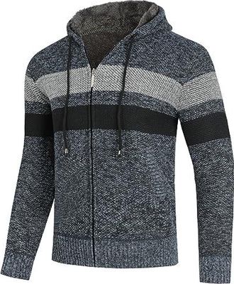 AlltheMen Cardigan à Capuche Homme zippé en Tricot Gilet Manches Longues de Couleur Uni épais Casual dhiver Gris Bleu 3XL