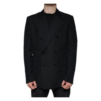 Dolce & Gabbana Schwarzer Leinen-Doppelreiher-Blazer - - Jackets - Herren - Schwarzk - 2XL