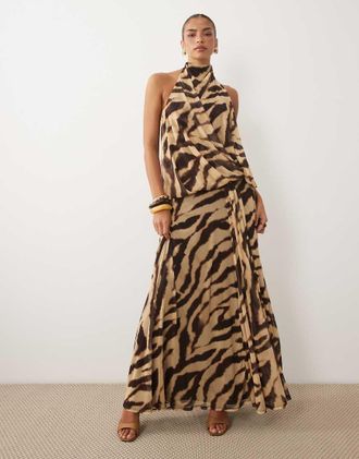 Asos Blouson-Maxikleid aus Netzstoff mit Zebramuster-Mehrfarbig