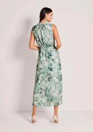 Madeleine Maxikleid Midikleid mit floralem Muster Sommerkleid mit Rundhals mit V-Schlitz, Wadenl&auml;nge und ohne Arm