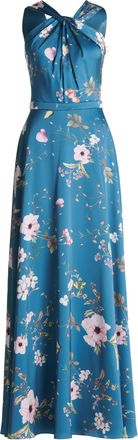 Vera Mont Damen Abendkleid mit Blumenprint 44, Petrol/Pink