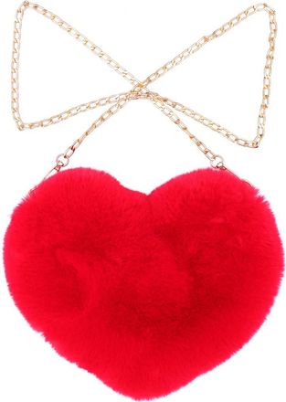 Tendycoco Rote Pl&uuml;sch Herz Umh&auml;ngetasche Damen Kuschelige Handtasche Herzform Crossbody Tasche Mit Kettenriemen F&uuml;r Alltag Und Freizeit