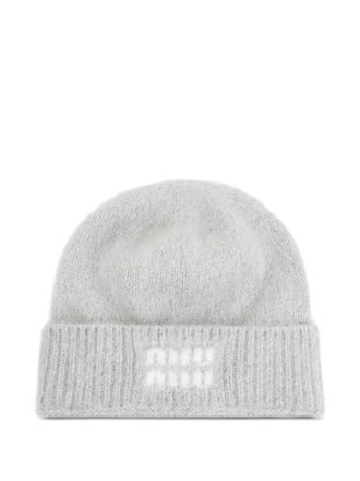 Miu Miu bonnet &agrave; logo - Gris
