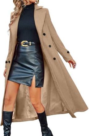 Generic Manteau dhiver &agrave; double boutonnage pour femme - Manches longues - D&eacute;contract&eacute; - Trench-coat chaud en laine m&eacute;lang&eacute;e, kaki, XL