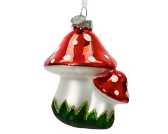Kaemingk Christbaumschmuck Glas Fliegenpilze 7,5cm Märchen Wald Pilze Weihnachtskugeln rot weiß