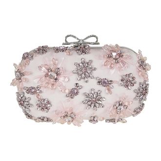 Self Portrait Femme, Sacs, Rose, Taille: ONE Size Pochette en satin avec fleurs et cristaux
