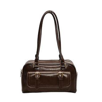 Generic Sac &agrave; main r&eacute;tro en polyur&eacute;thane pour lhiver et lautomne avec poign&eacute;e sur le dessus, sacs &agrave; bandouli&egrave;re carr&eacute;s pour femmes, travail et voyage, caf&eacute;, 2