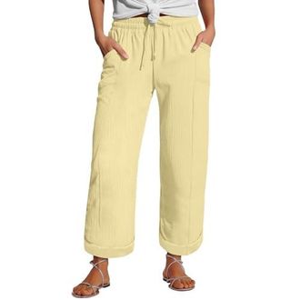 Generic Pantalon en mousseline 3/4 - Pantalon d&eacute;t&eacute; l&eacute;ger - Pantacourt d&eacute;t&eacute; - Pantacourt - Pantalon de plage - Pantalon d&eacute;t&eacute; l&eacute;ger en coton - Pantalon de joggi