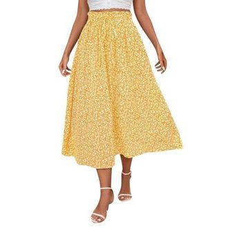 Generic Femme imprim&eacute; floral demi jupe d&eacute;contract&eacute;e imprim&eacute; floral devant court arri&egrave;re, jaune, XL