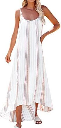 Generic Robe d&eacute;t&eacute; boh&egrave;me sans manches pour femme, robe tendance &agrave; rayures fines irr&eacute;guli&egrave;res, 2026, rose, XL