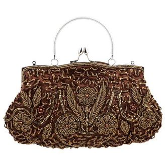 BESTONZON Pochette de Soir&eacute;e Marron Caf&eacute; Brod&eacute;e Perl&eacute;e, Paquet &agrave; Main R&eacute;tro Fait Main pour Femme, Usage en Mariage et Soir&eacute;e