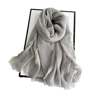 Generic &Eacute;charpe unisexe douce froiss&eacute;e avec bords frang&eacute;s, &eacute;charpe tendance en lin m&eacute;lang&eacute;, lin, ch&acirc;le, voyage, gris clair, taille unique
