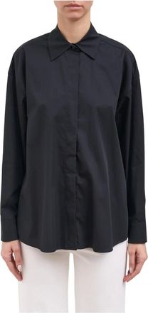 Dondup Femme, Blouses et Chemises, Noir, Taille: 36 FR Camicia Over in Gabardina Tinto Filo