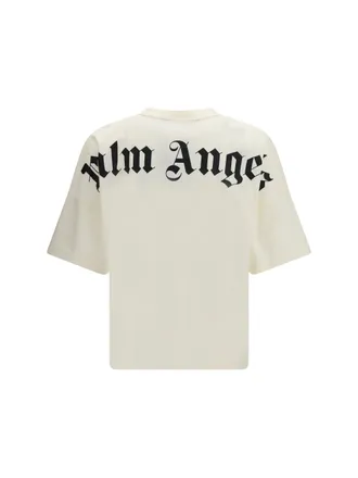 Palm Angels Mens Classic T-Shirt With Oversized Back Logo Off White - Black Cotton T-Shirts And Polos