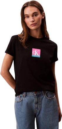 Calvin Klein Damen T-Shirt Kurzarm Classic Boxed Monogram mit Logo, Schwarz (Black), M