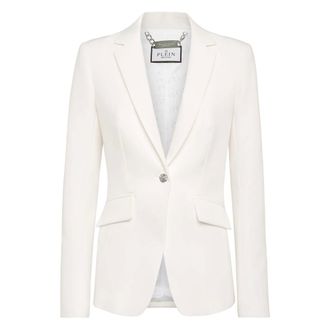 Philipp Plein Femme, Vestes, Blanc, Taille: 40 FR Fitted Cady Blazer LS Crystal Skull