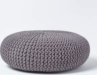 Homescapes Pouf Strickpouf rundes Bodenkissen, Sitzpouf 70 x 23 cm, gepolsterter Sitzhocker, Sitzpuff/Puff mit grob gestricktem Bezug aus 100% Baumwolle, Strickp