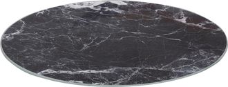 Harbour Housewares Rundes Schneidebrett aus Glas - 30cm - Schwarzer Marmor - 1x Temperiert Hitzebest&auml;ndig Heim K&uuml;che Arbeitsplattenschoner Kochfeld Kocher Herdplatte Obe