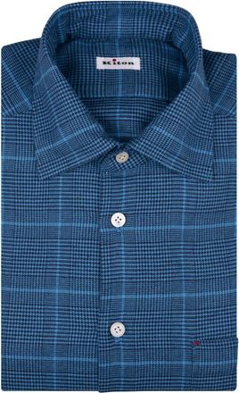 Kiton Homme, Chemises, Bleu, Taille: XL Nerano Prince of Wales Flannel Shirt