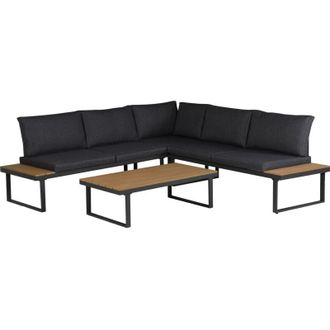 Habitat et Jardin Gartenm&ouml;bel Ecksofa mit Holzimitatdekor Fiora - 5 Sitzpl&auml;tze - Grau
