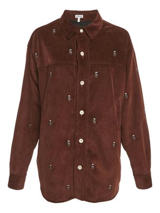 Loewe chemise en velours c&ocirc;tel&eacute; &agrave; broderies - Marron