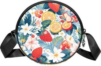 Generic Sac &agrave; bandouli&egrave;re rond pour femme, motif fruits d&eacute;t&eacute; color&eacute;s, petit sac &agrave; bandouli&egrave;re avec fermeture &eacute;clair, bretelles r&eacute;glables, sac &agrave; main rond d&eacute;co