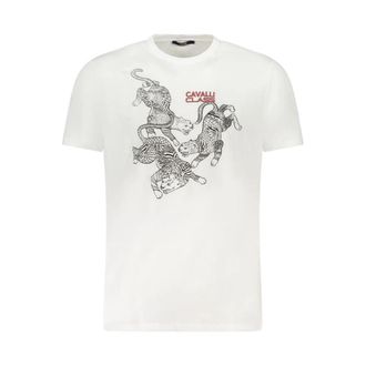 Cavalli Leopardenmuster T-Shirt - - Tops - Herren - Wei&szlig; - 2XL
