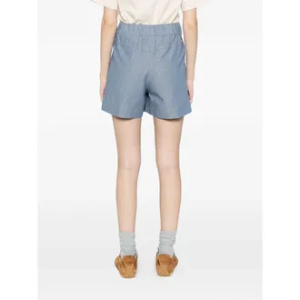 Moncler Pleated Cotton Shorts - Blue