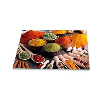 Decorwelt Herdabdeckplatte Abdeckung Ceranfeld Abdeckplatte Schneidebrett 1-Teilig 80x52 Gew&uuml;rze Mehrfarbig Spritzschutz Glasplatte Ceranfeldabdeckung Schutz He